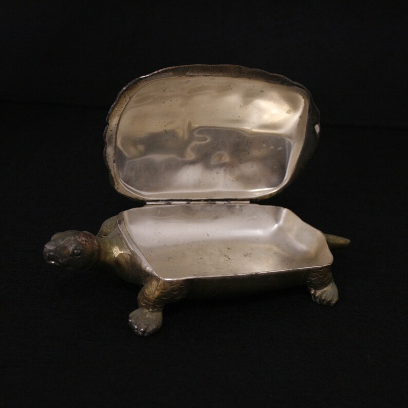 Vintage Brass Turtle Jewelry Box Heavy Brass Trinket Box Silver Tone ...