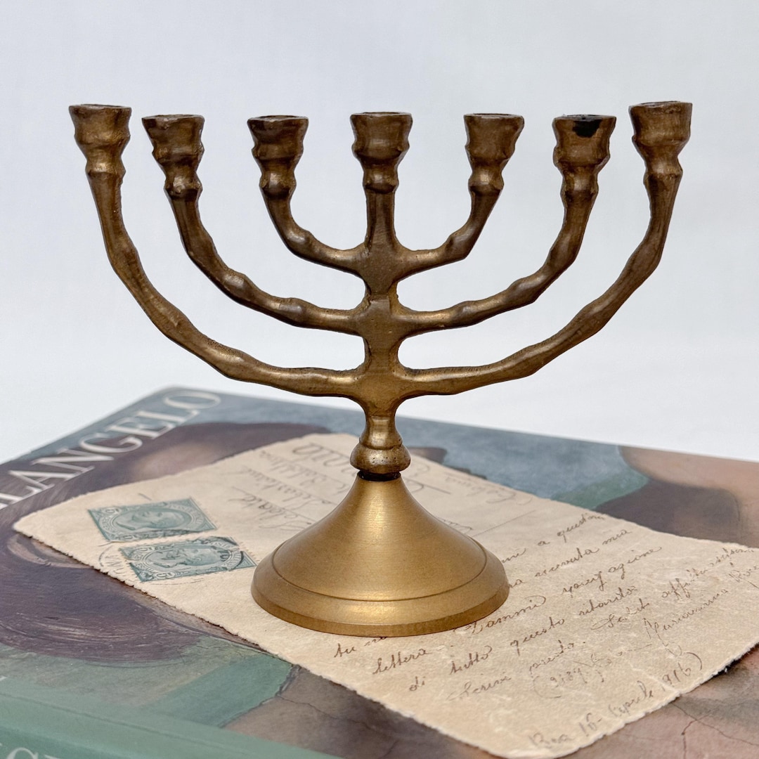 Vintage Brass Menorah Seven Brances Menorah Candle Holder Mini Old ...