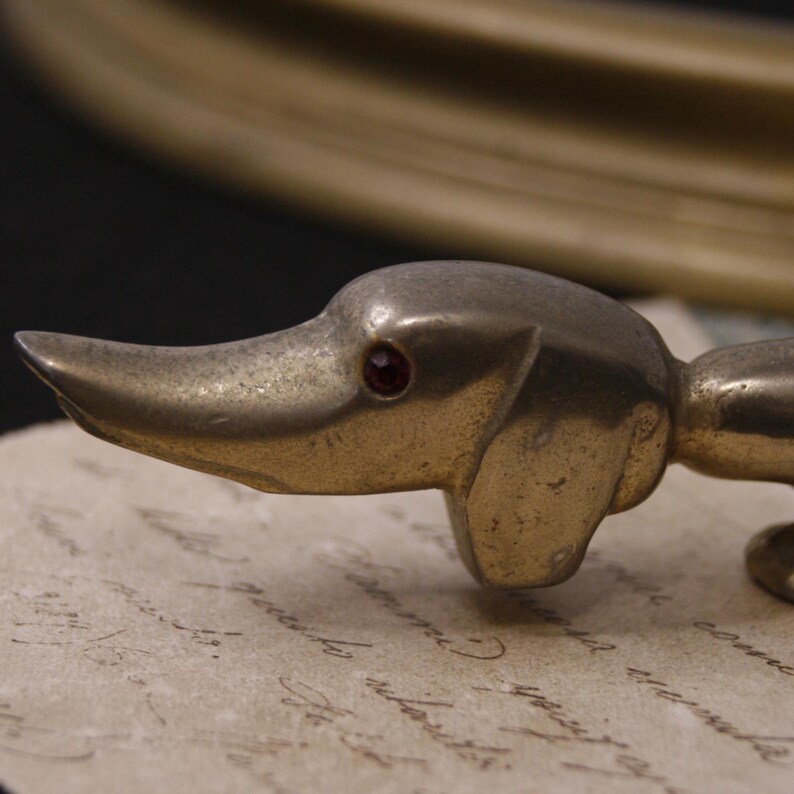 Vintage Brass Dachshund Dog Paperweight With Red Eyes Sausage Dog ...
