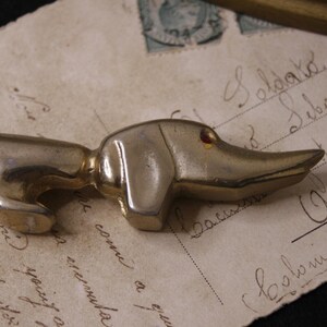 Vintage Brass Dachshund Dog Paperweight With Red Eyes Sausage Dog ...