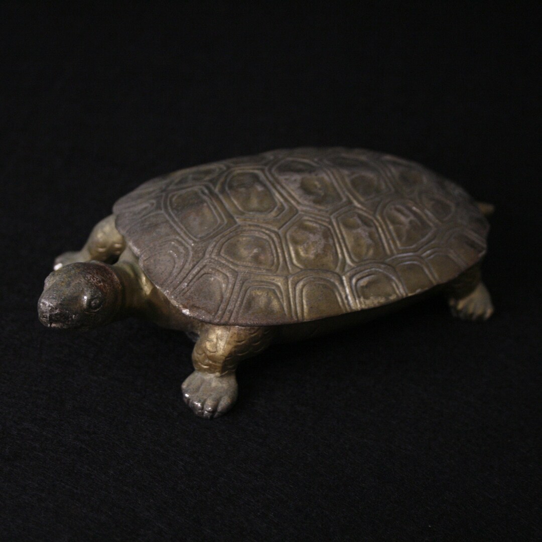Vintage Brass Turtle Jewelry Box Heavy Brass Trinket Box Silver Tone ...