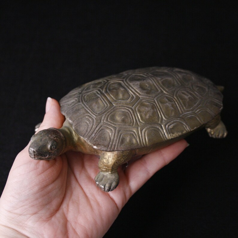 Vintage Brass Turtle Jewelry Box Heavy Brass Trinket Box Silver Tone ...