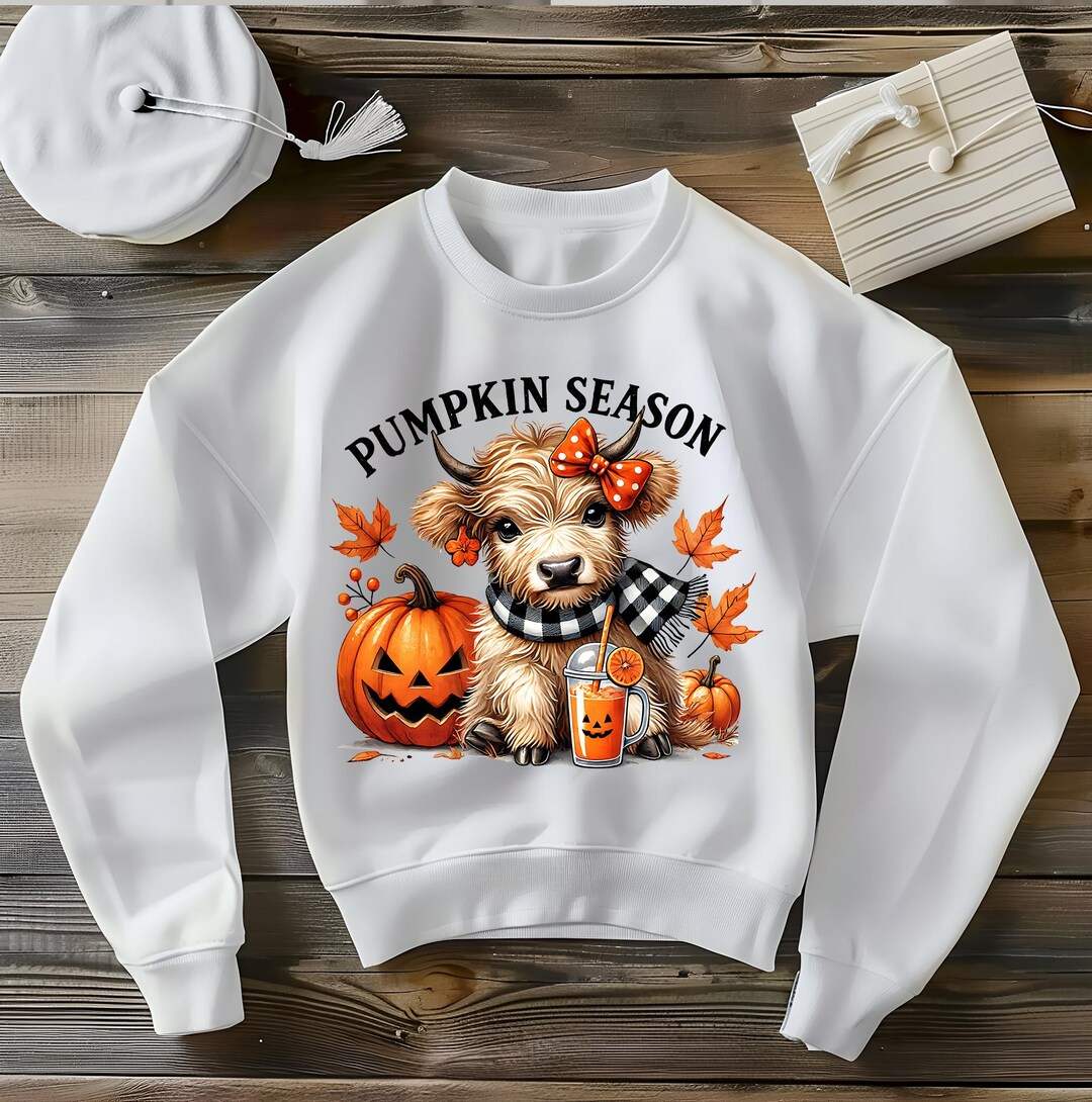 Dtf-pumpkin Season Fall Highland Cow Transfer/ Print Ready to Press - Etsy