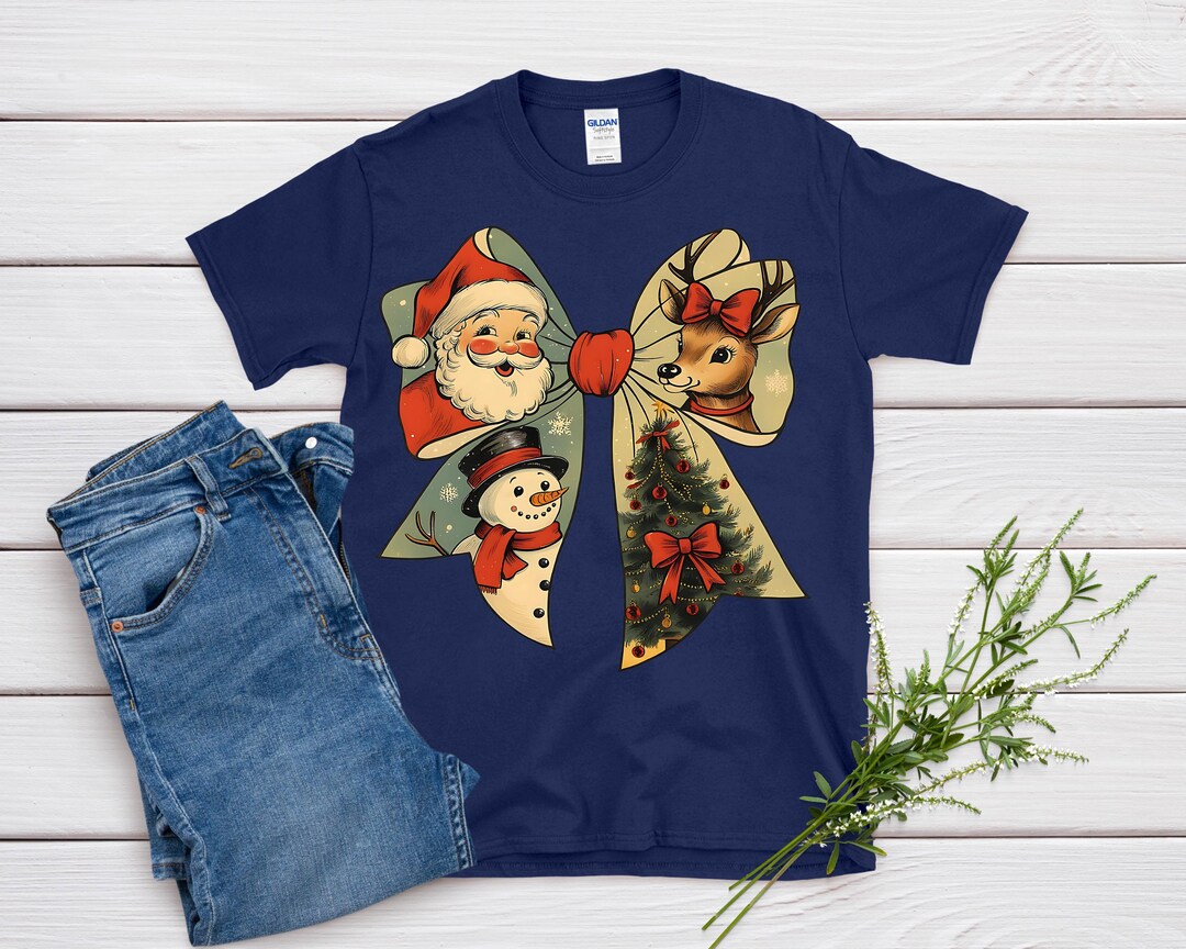 Dtf Retro Christmas Bow Transfer Ready to Press - Etsy