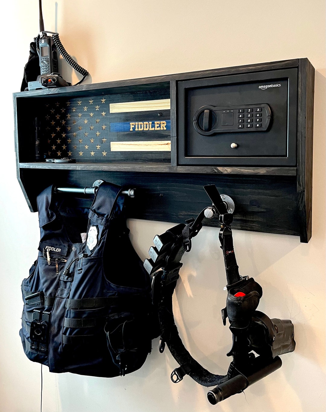 Police Duty Gear Rack With Lockbox Safe + FREE Metal Miranda Card ...