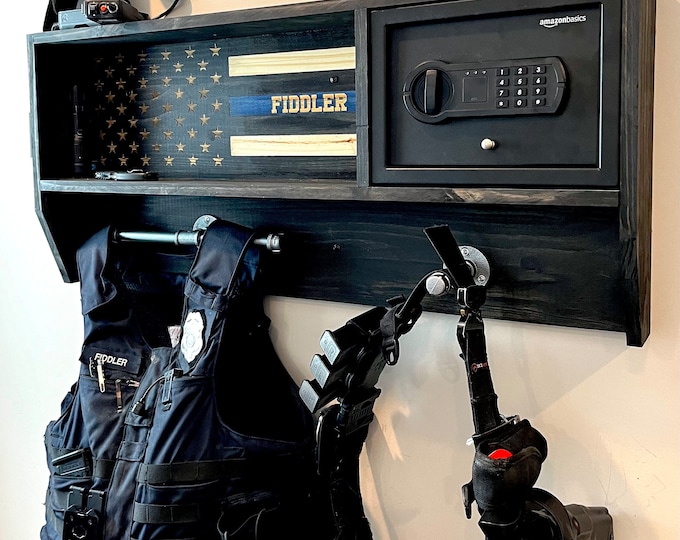 Police Duty Gear Rack With Lockbox Safe + FREE Metal Miranda Card ...