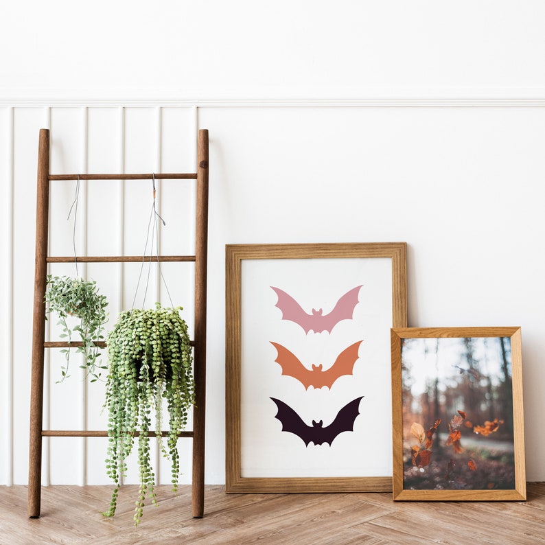 Halloween Bat Wall Art Printable Wall Art Neutral Halloween - Etsy