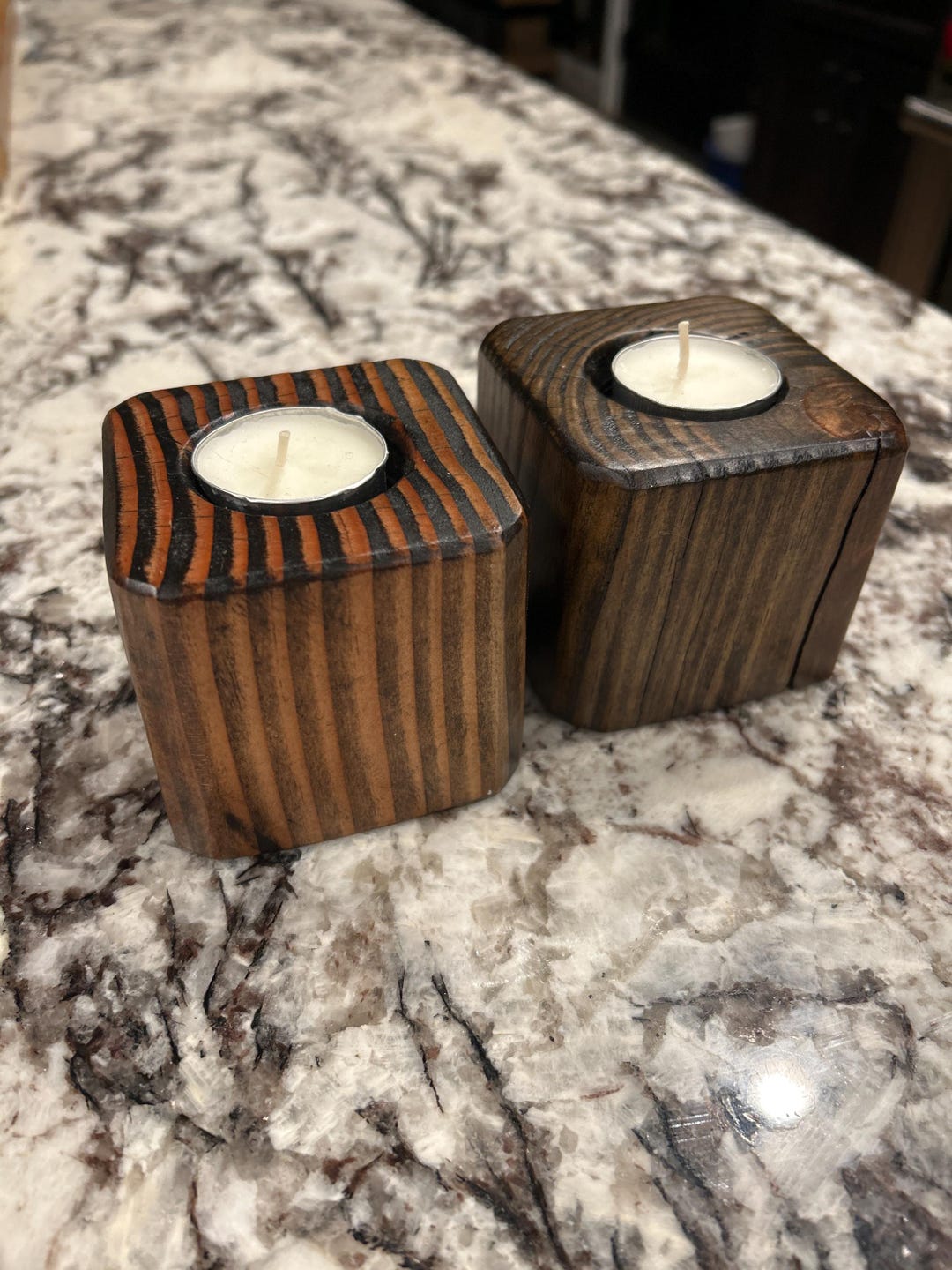 Pair of Tea Light Candle Holders Handmade From Vintage Pine Includes 2 ...