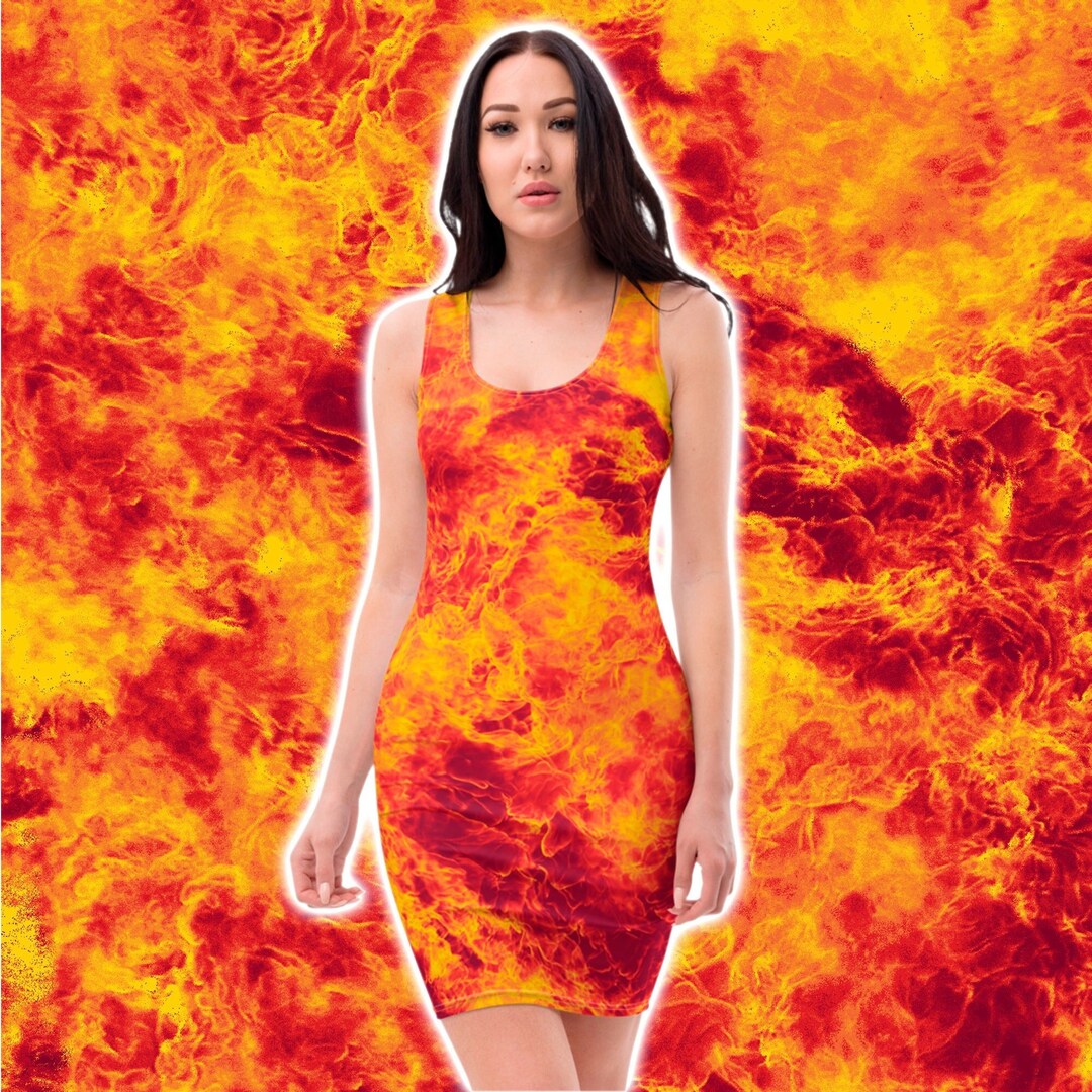Inferno Red Fire Flame Sublimation Cut & Sew Dress All Over Print ...