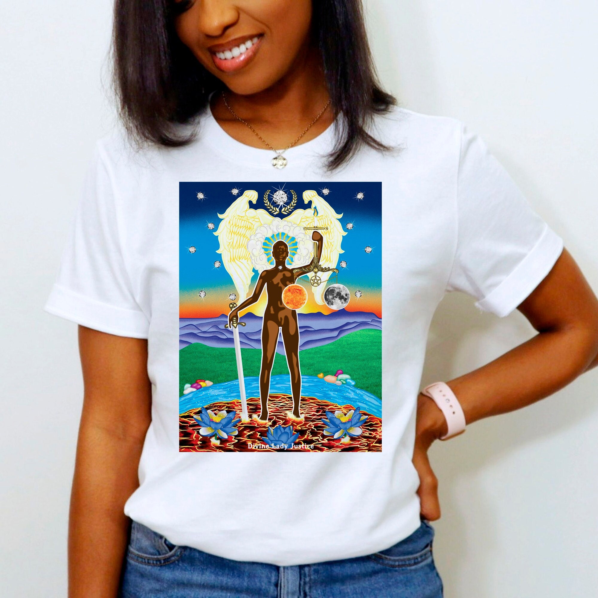 Divine Lady Justice Tarot Oracle Shirt Spiritual New Age Occult African ...