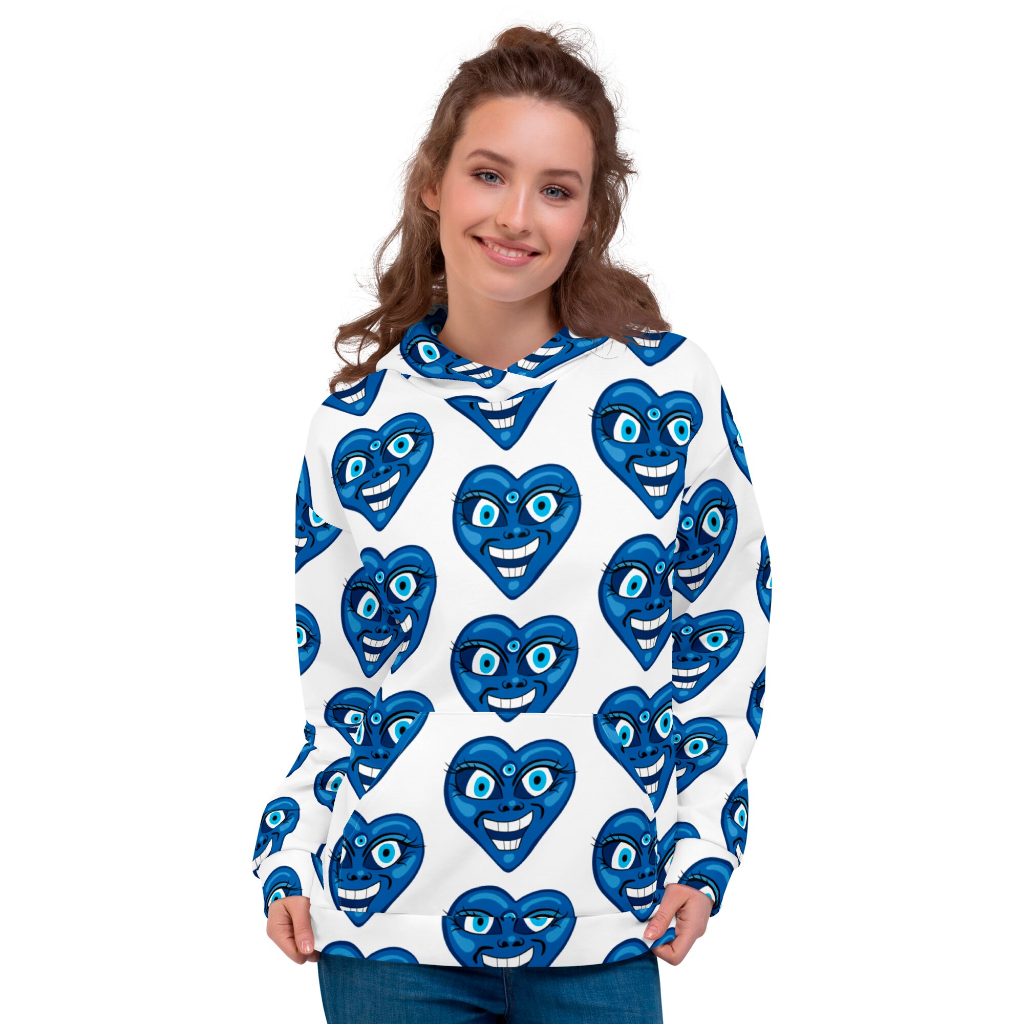 Evil Third Eye Heart Blue Happy Face Emoji All Over Print - Etsy