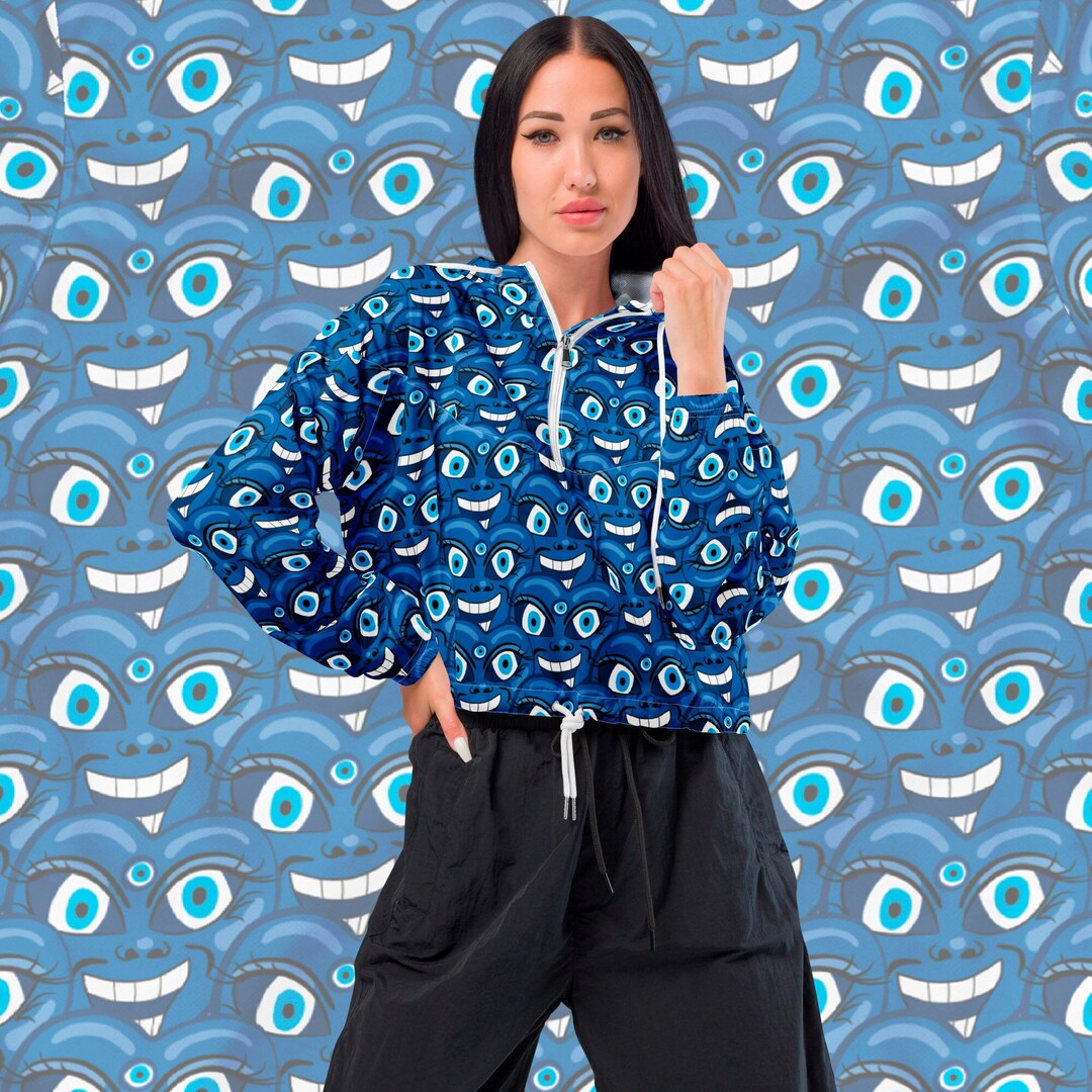 Evil Third Eye Heart Blue Happy Face All Over Print Women’s Cropped ...