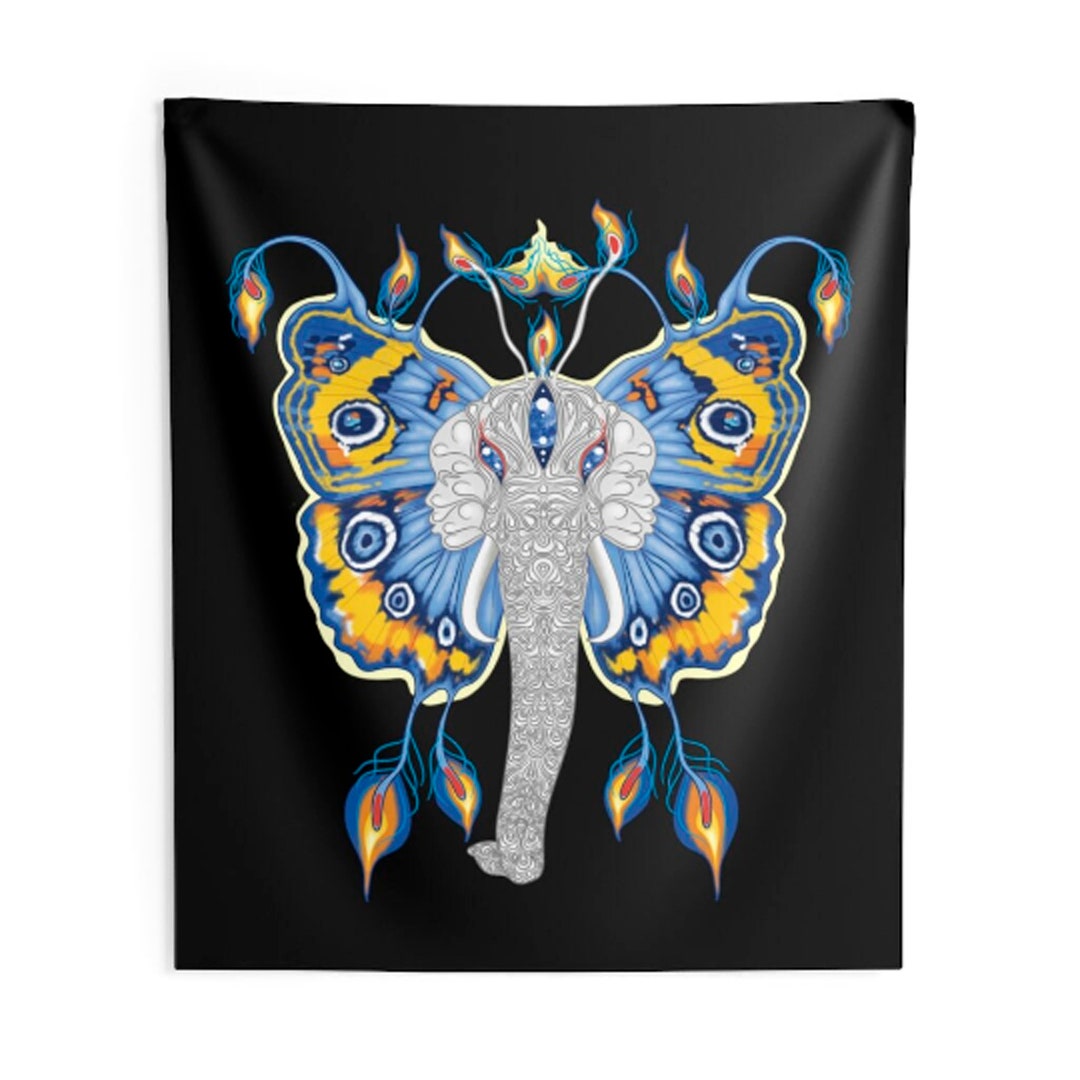 Elephant Third Blue Moon Evil Eye Butterfly Indoor Wall Tapestries ...