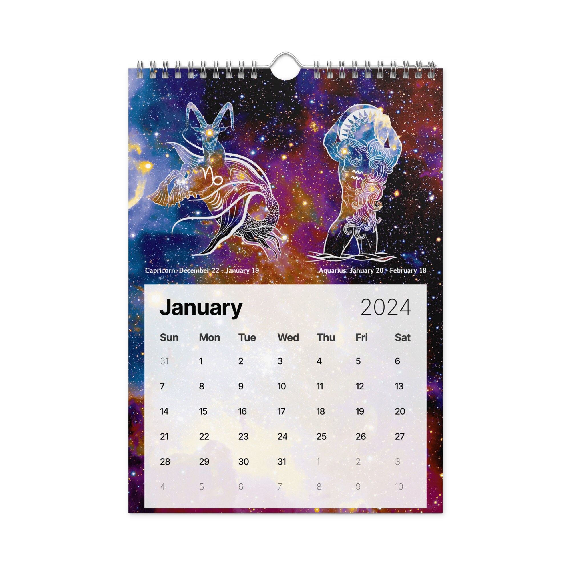 2024 Zodiac Wall Calendar Astrology Birth Symbol Signs Illustrated ...