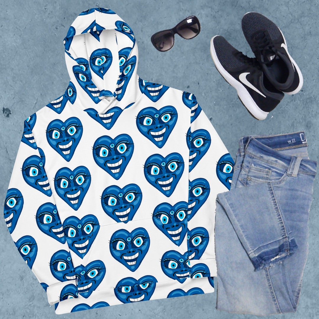 Evil Third Eye Heart Blue Happy Face Emoji All Over Print Hoodie Good ...