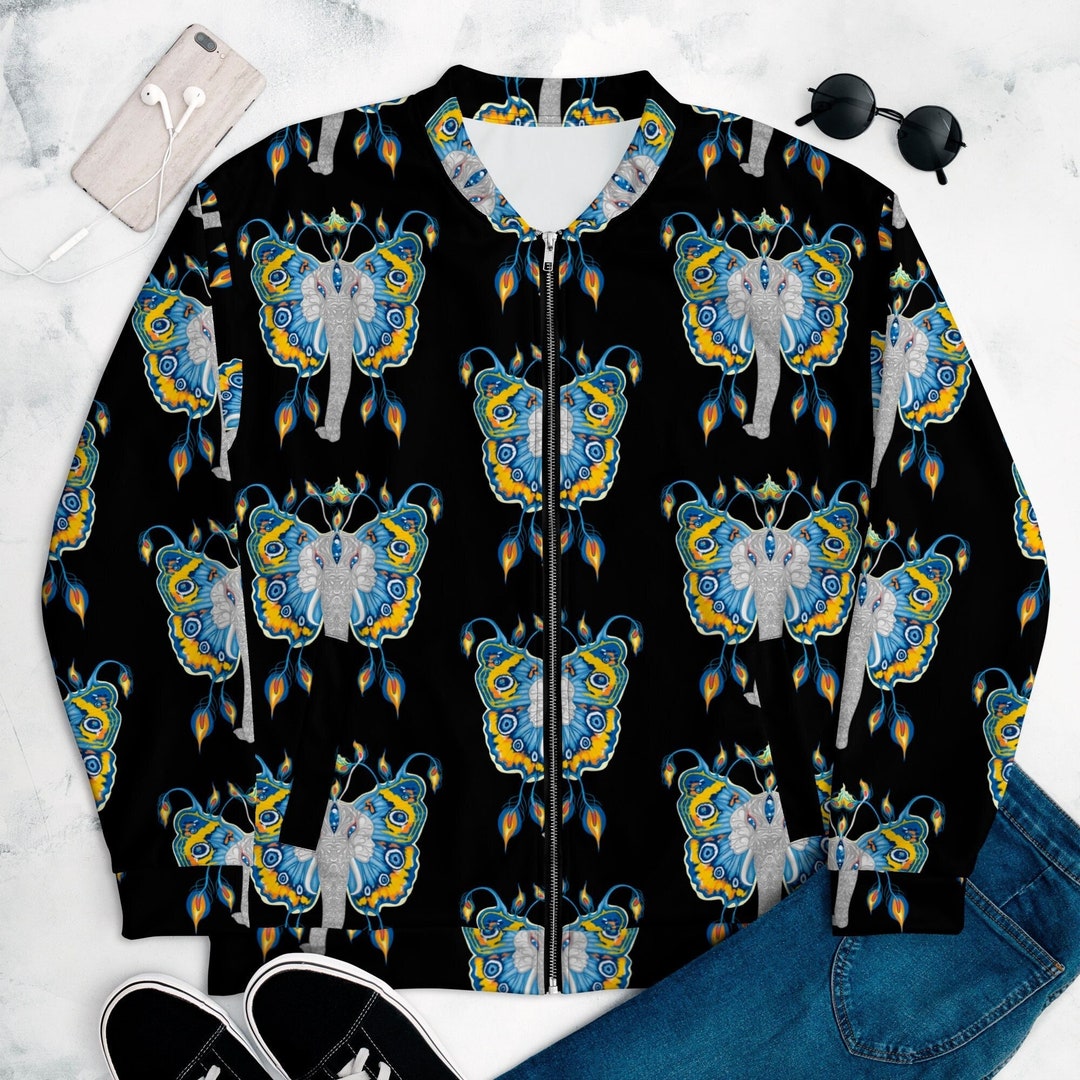Elephant Third Blue Moon Eye Butterfly Bomber Jacket Evil Eye New Age ...