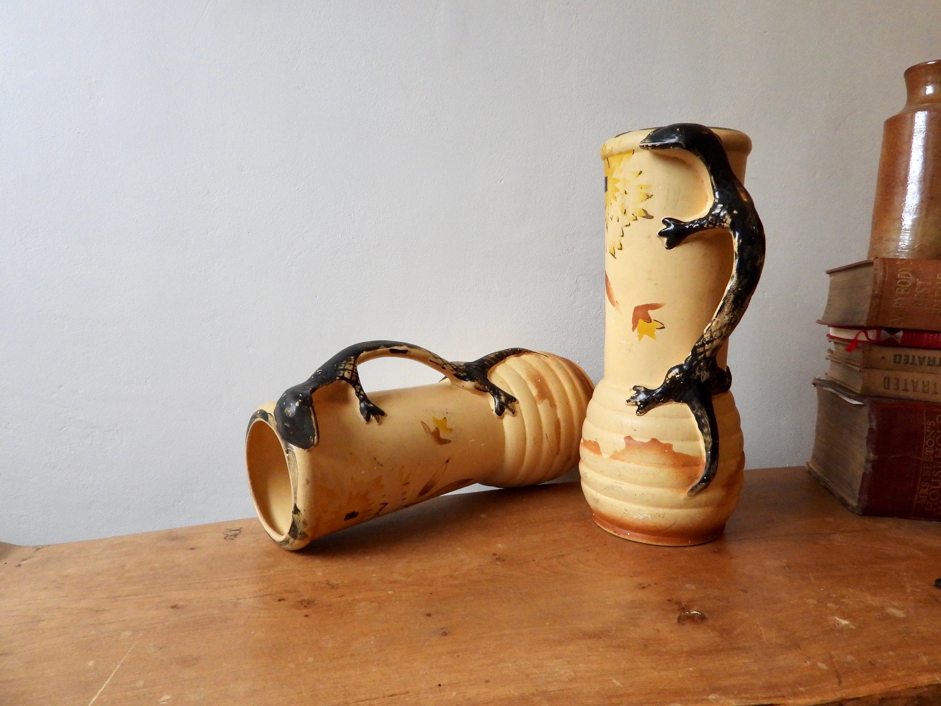 1930s Art Decopair of Lizard Handles Vases Made in England - Etsy