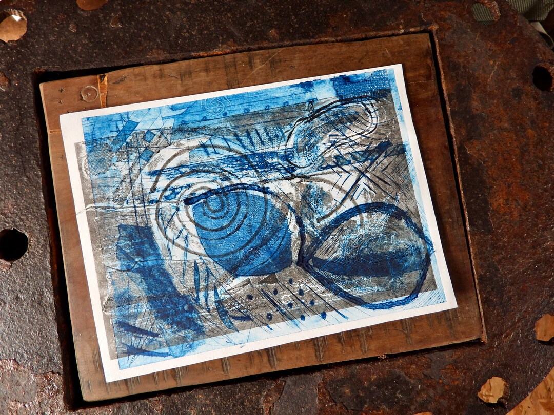 Abstract Intaglio Print, Blue and Black, Original by Claire Butler ...