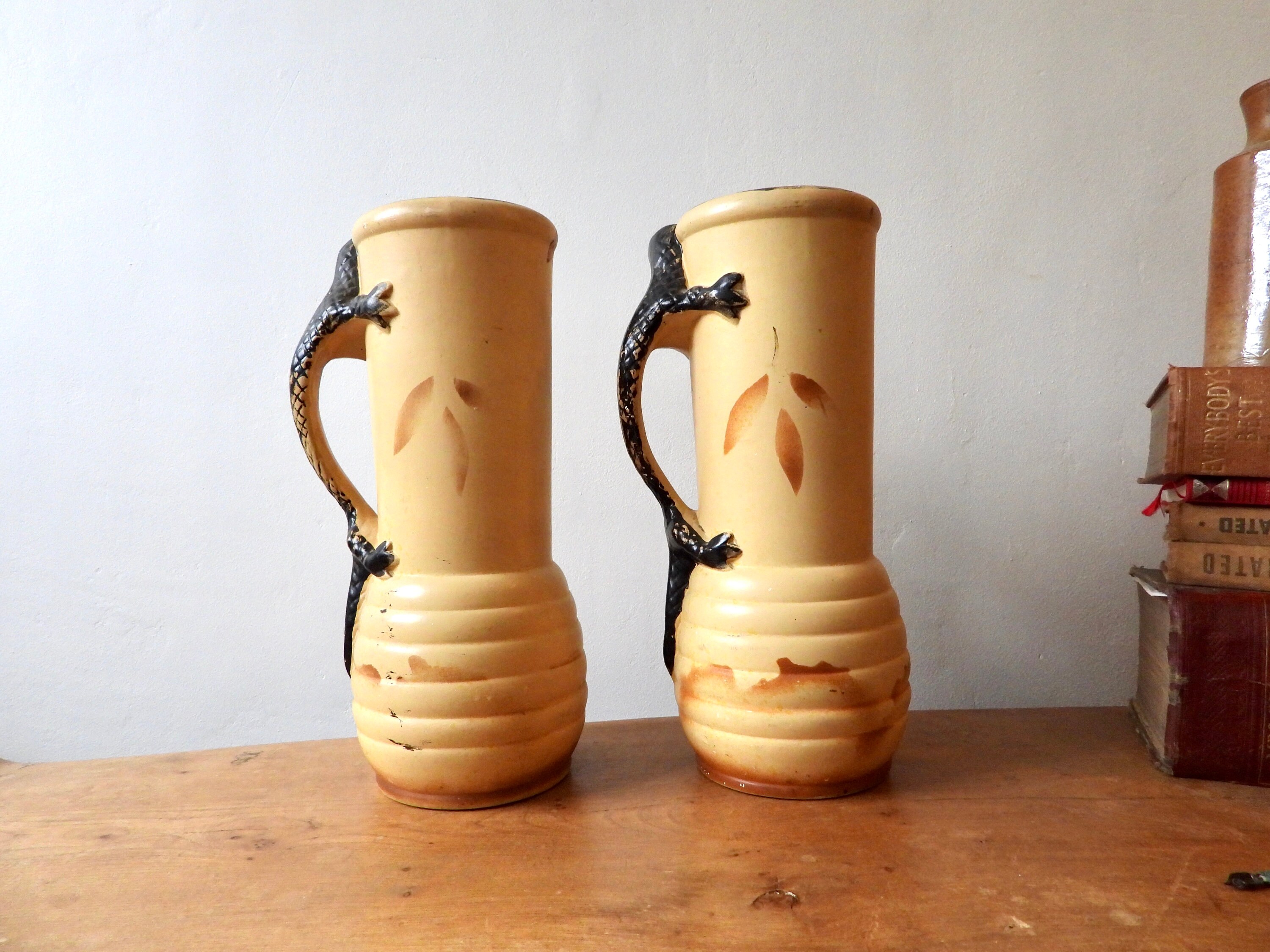 1930s Art Decopair of Lizard Handles Vases Made in England - Etsy