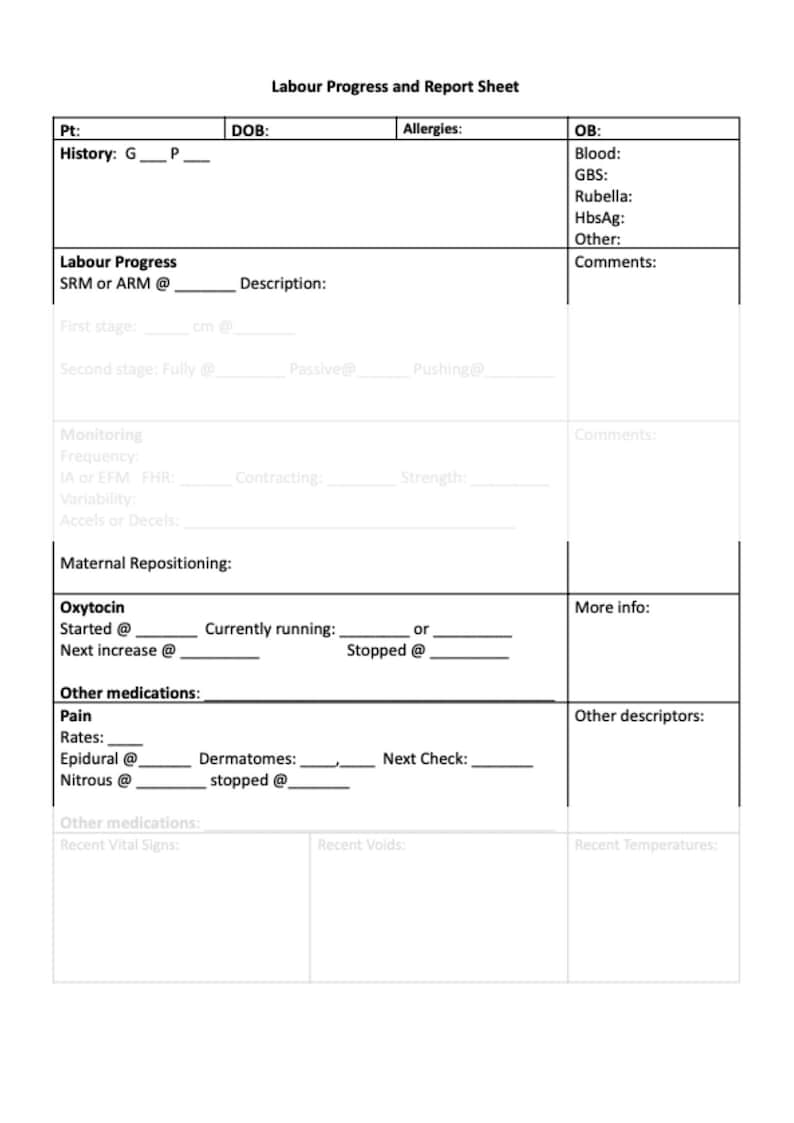 Labour Patient Hand off Sheet (english) - Etsy