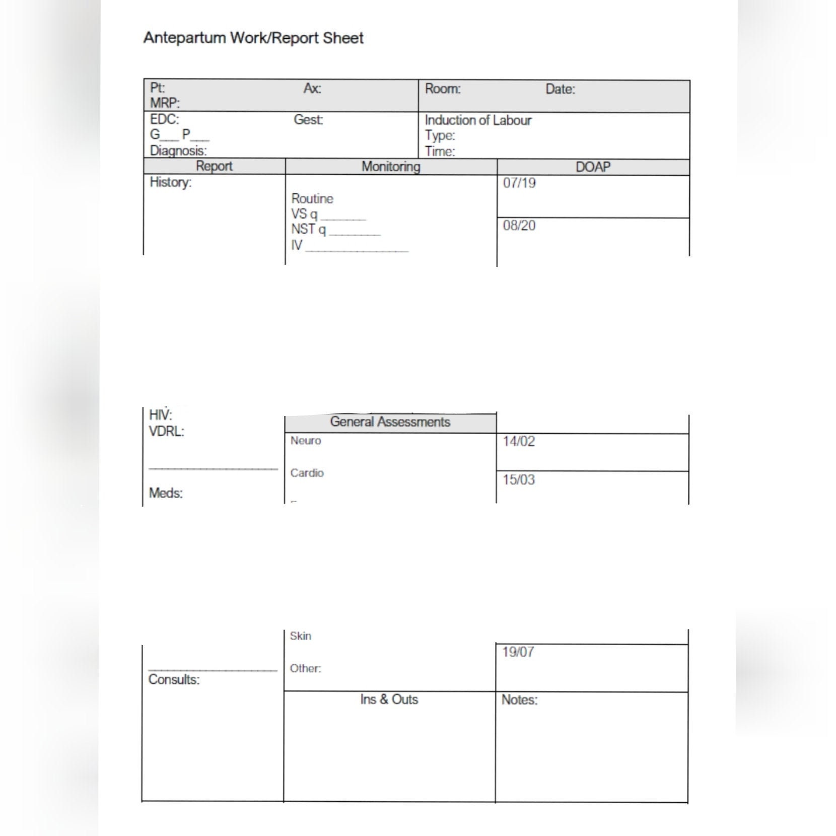 Antepartum Report Sheet - L&D Unit (english) - Etsy Canada