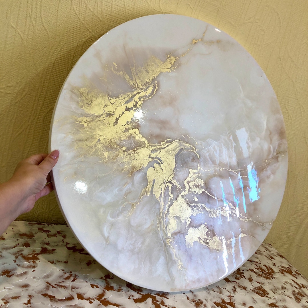 White Ivory Gold Round Epoxy Resin Wall Art Work, Geode Original ...
