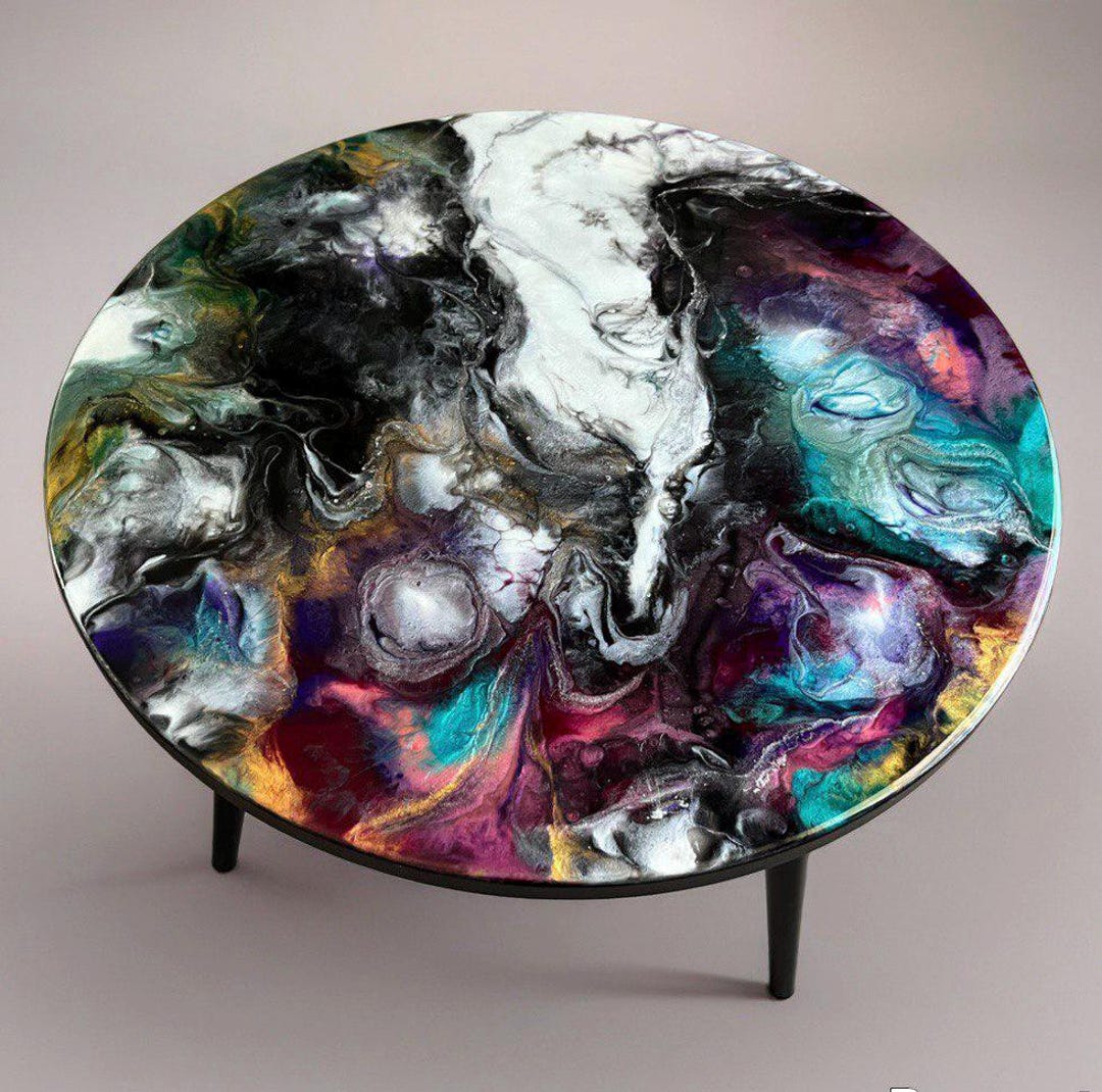 Round Epoxy Resin Coffee Table: Abstract Art Furniture With Gold ...
