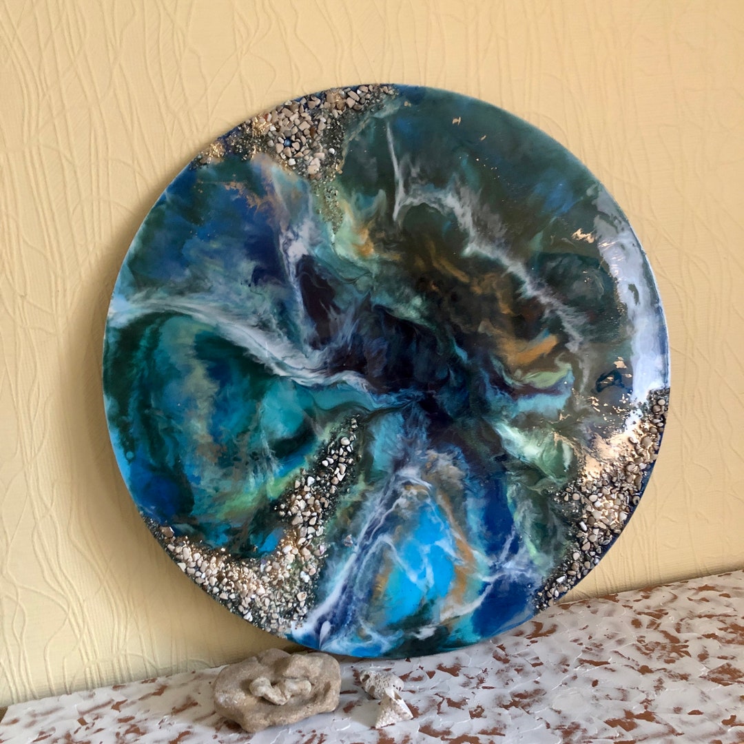 Art mural rond en résine géode verte et bleue, océan terrestre ...
