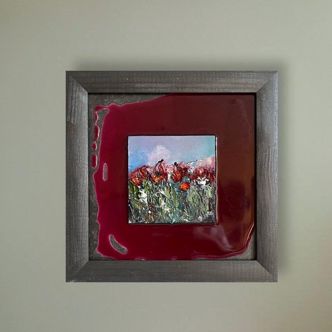 Impasto Red Flower Painting: Textured Oil & Resin Art - Etsy