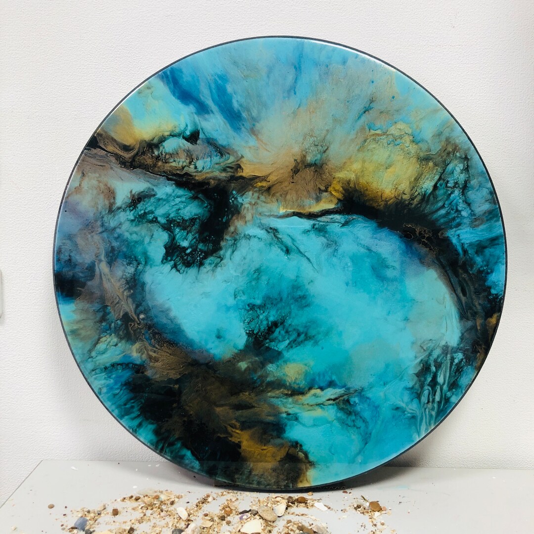 Bright Emerald Blue Round Wall Panel Large Home Decor Abstract Wall