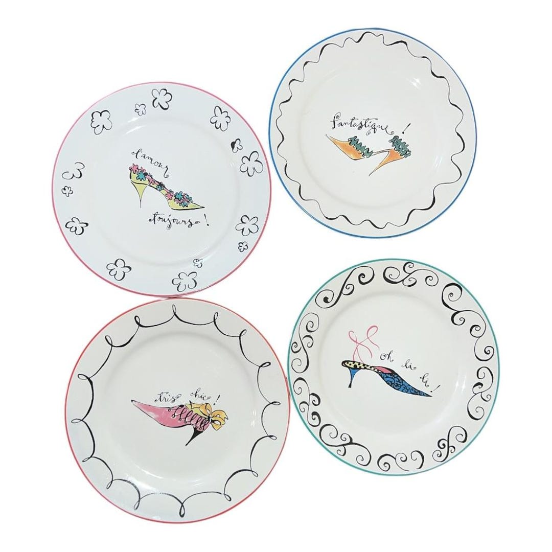 Rosanna Set of Four 8 Inch Appetizer Plates White Pink - Etsy