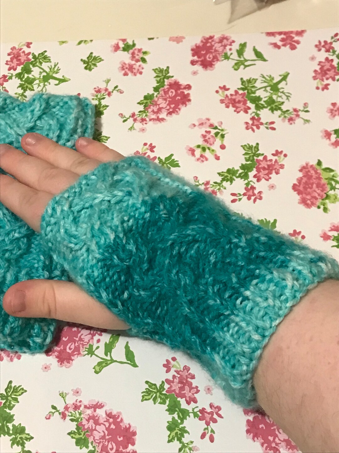 Turquoise Hand Warmers, Fingerless Gloves, Small to Medium Size, Winter ...