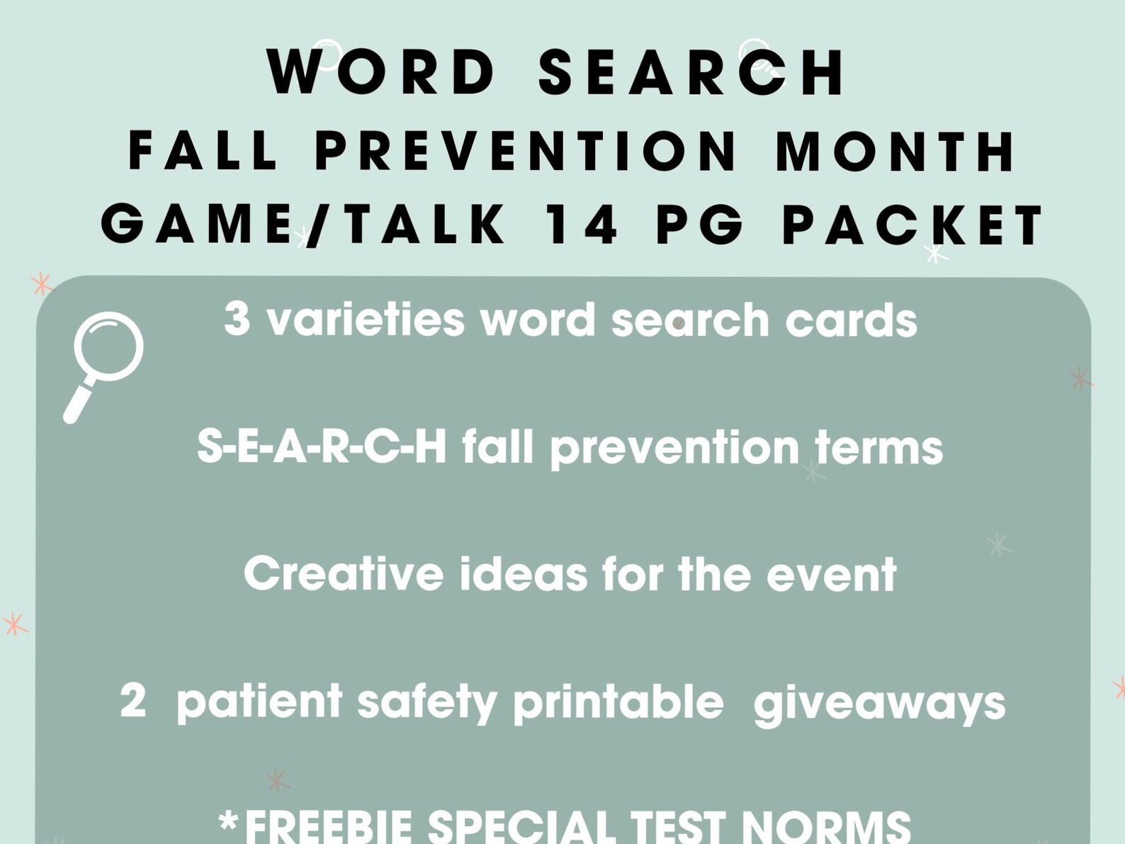 Fall Prevention Month Word Search Senior Care Talk and Game Packet With ...