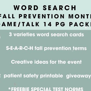 Fall Prevention Month Word Search Senior Care Talk and Game Packet With ...