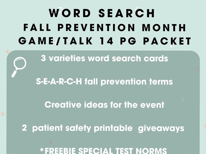 Fall Prevention Month Word Search Senior Care Talk and Game Packet With ...