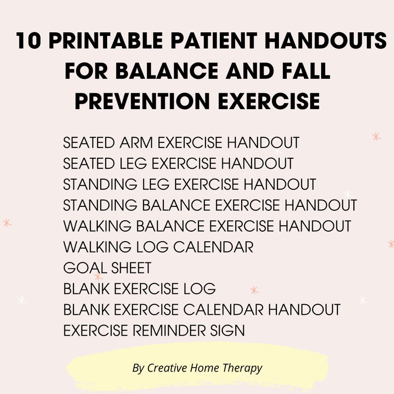 Balance Handouts Exercise Packet for Senior Fall Prevention Physical ...
