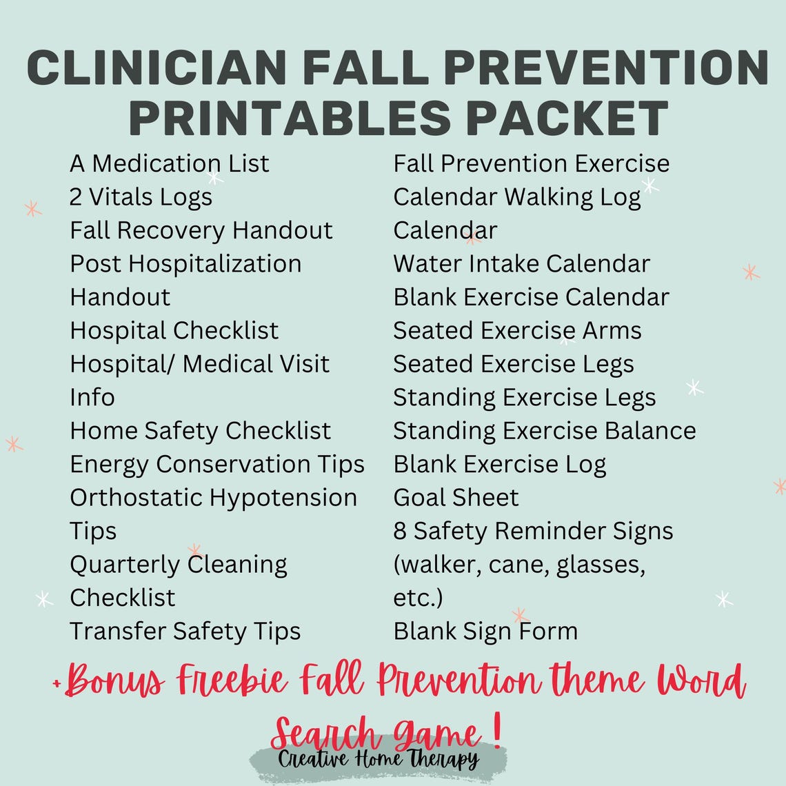 Fall Prevention Packet Therapist Nurse Balance Home Safety Instant ...