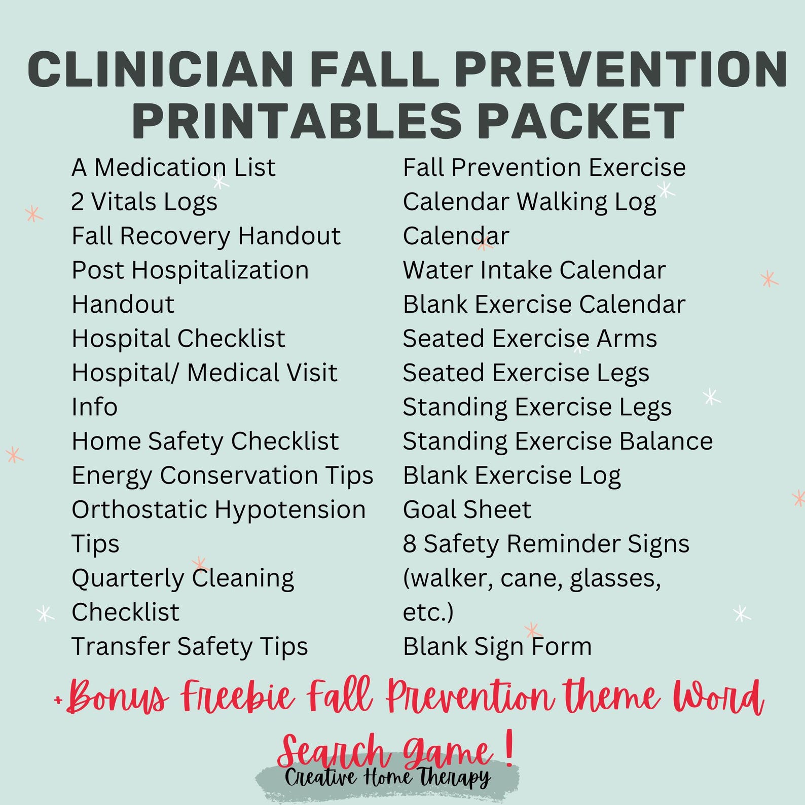 Fall Prevention Packet Therapist Nurse Balance Home Safety Instant ...