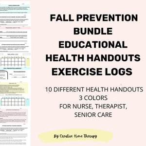 Fall Prevention Bundle Educational Health Handouts Therapist Nurse ...