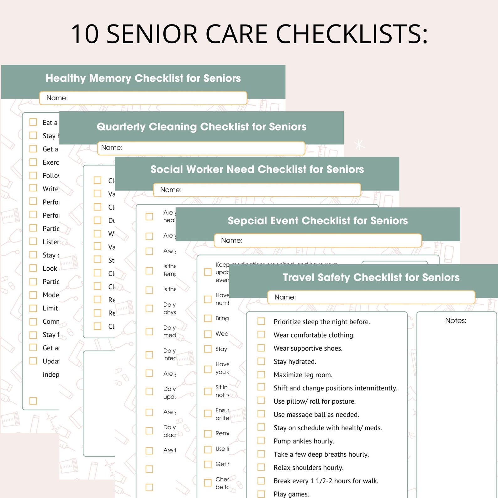 Checklists for Senior Health Nursing Home Care Therapist Forms for ...