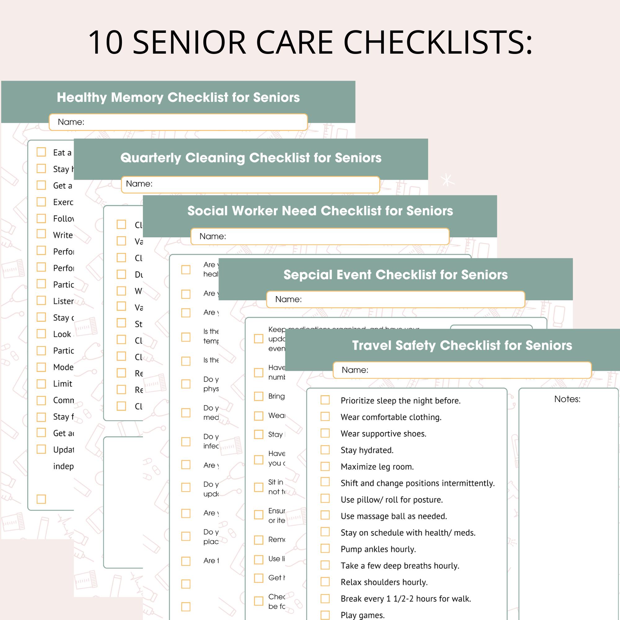 Checklists for Senior Health Nursing Home Care Therapist Forms for ...