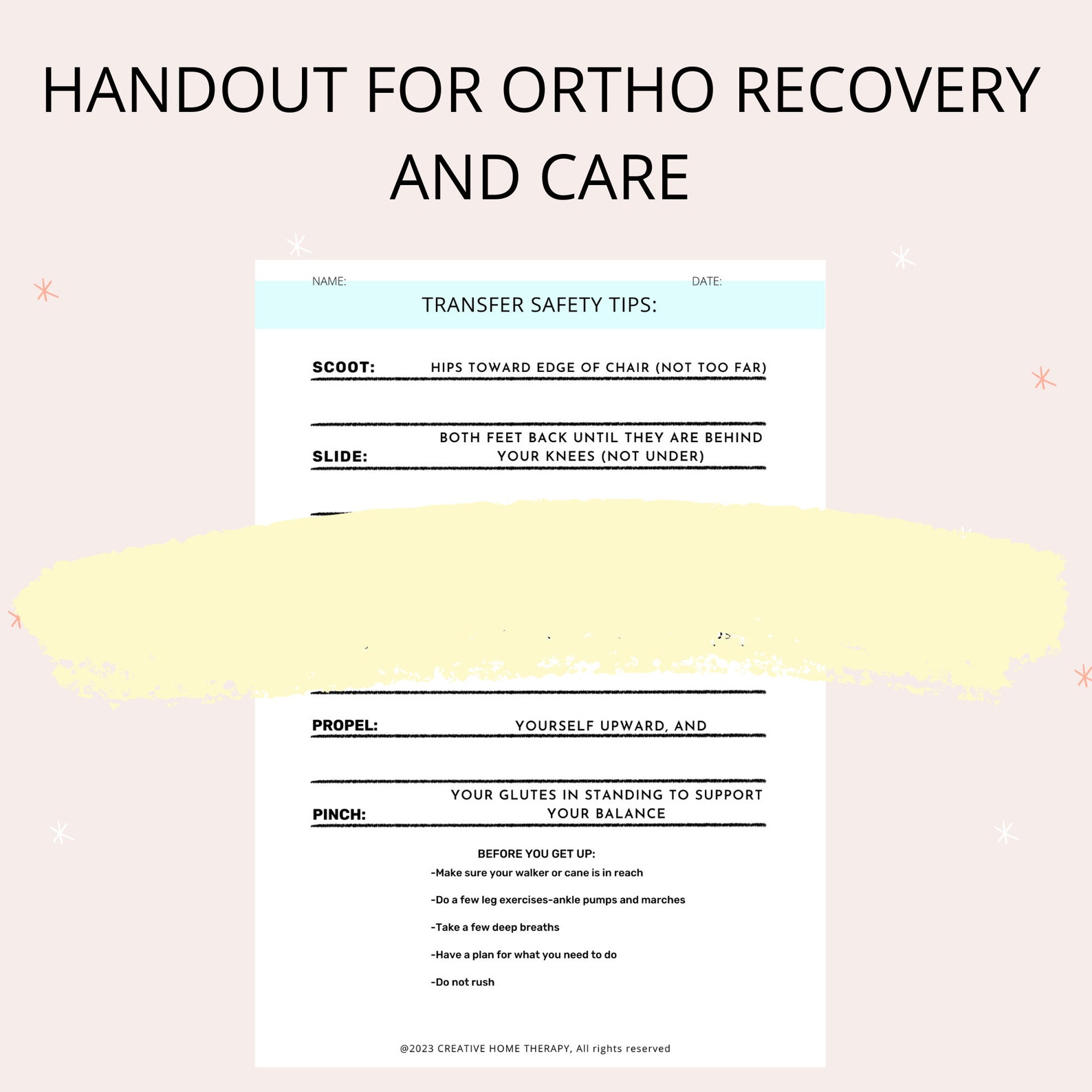 Orthopedic Surgery Recovery Health Packet for Home Care Nurse Therapist ...