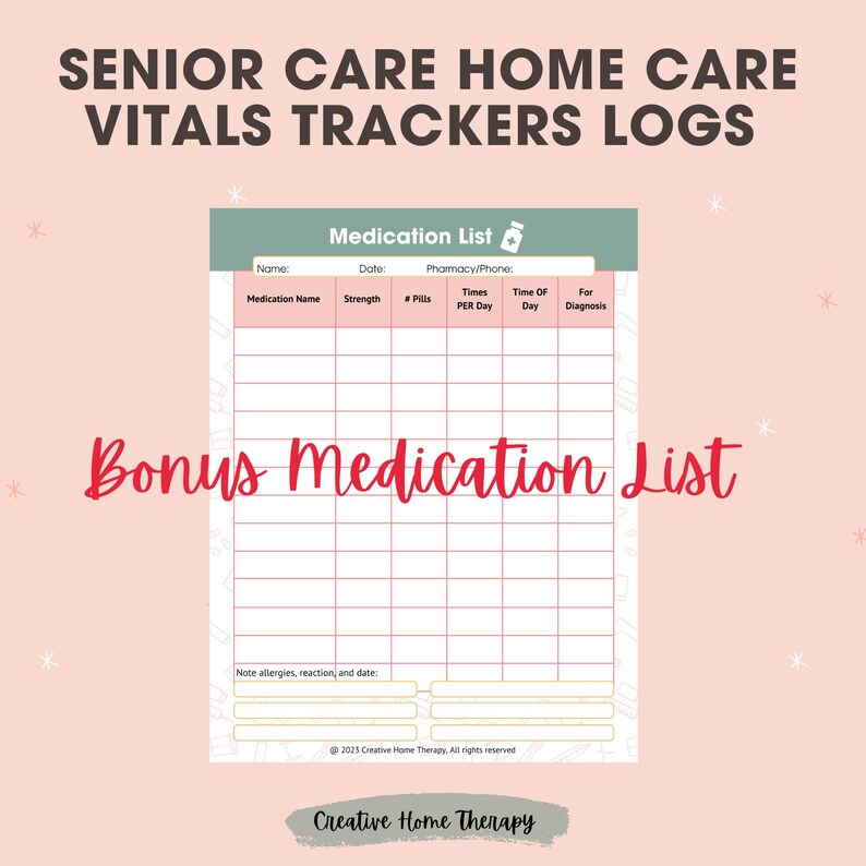 Home Care Checklists for Senior Health Nursing Therapist Forms ...