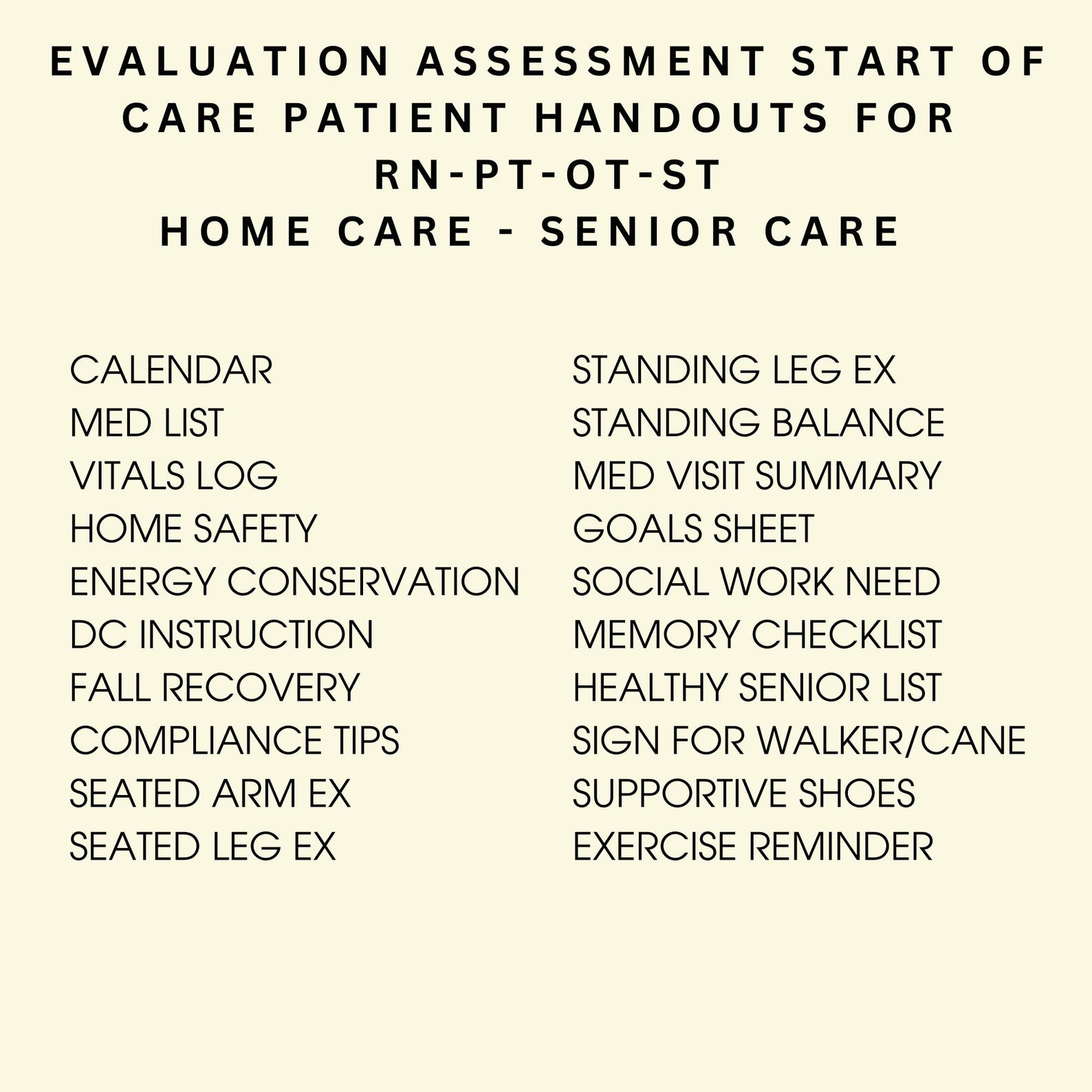 Evaluation, Assessment, Start of Care Forms for Senior Care and Home ...