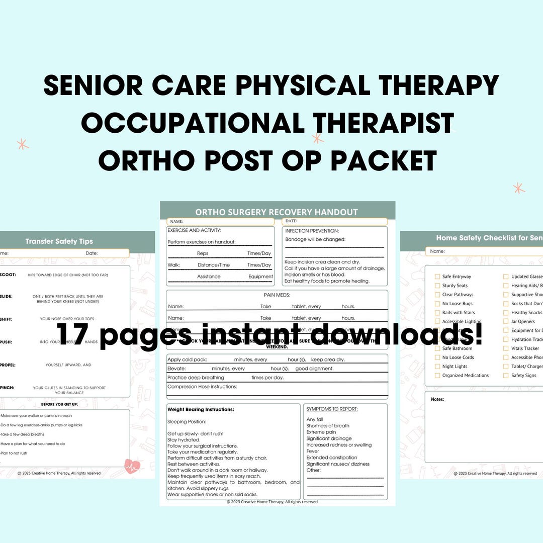 Orthopedic Surgery Recovery Health Packet for Home Care Nurse Therapist ...