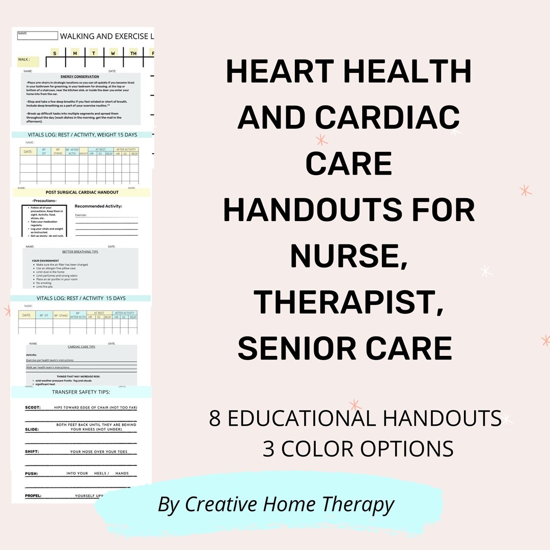Heart Health Handouts Cardiac Care Nurse Packet Therapist - Etsy