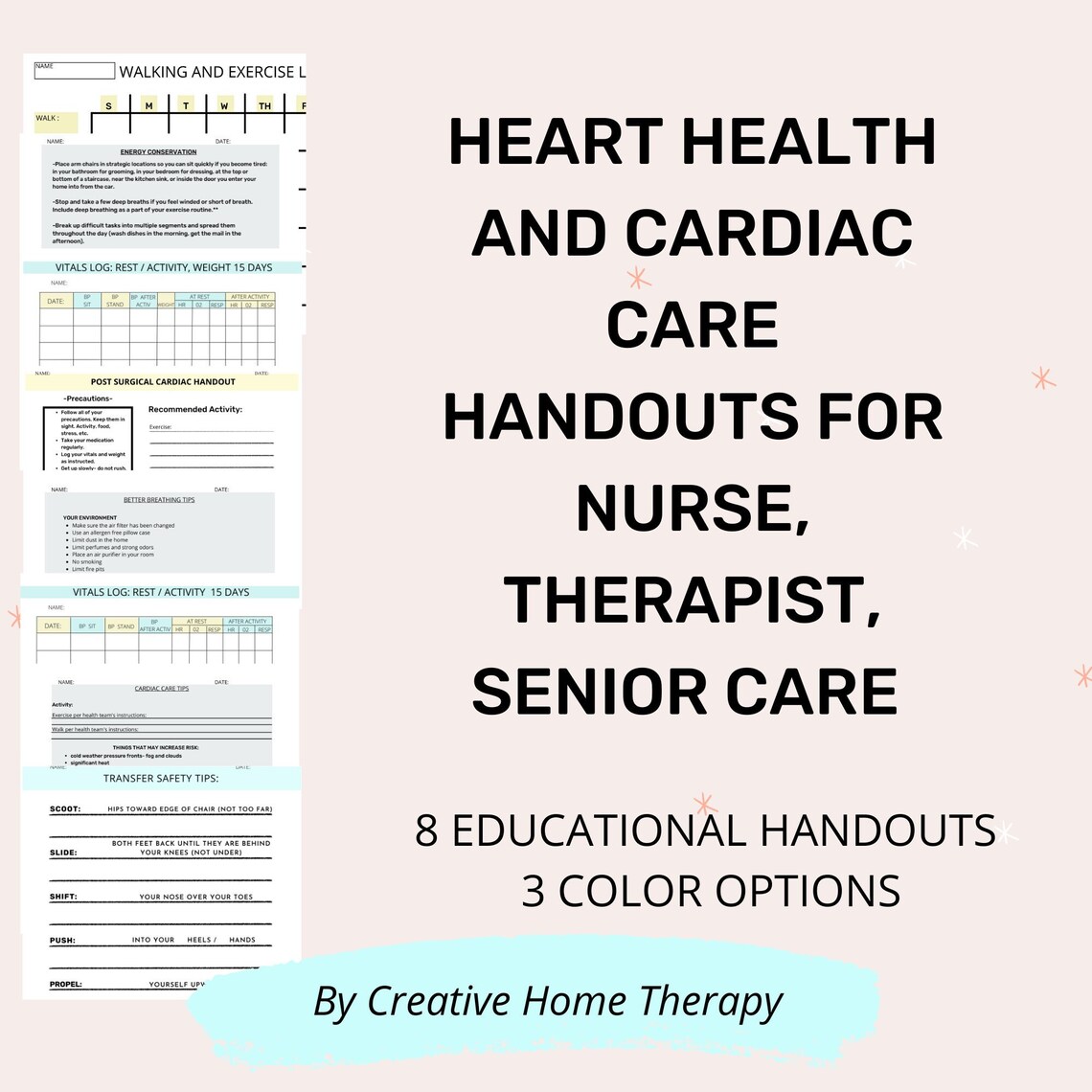 Heart Health Cardiac Care Nurse Handouts Therapist Client - Etsy