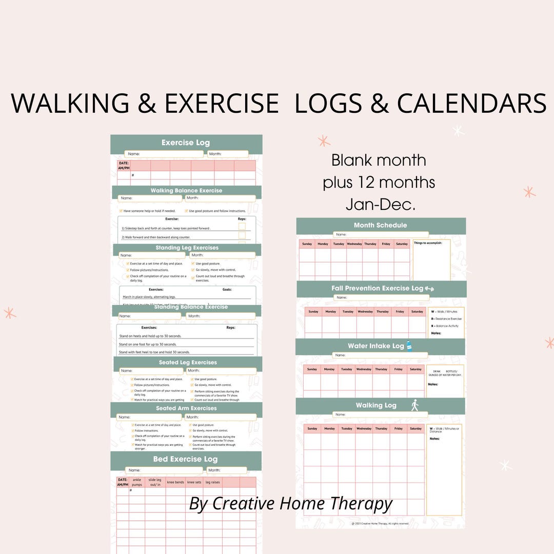 Senior Care Calendar Packet Exercise Log Activity Tracker for Caregiver ...