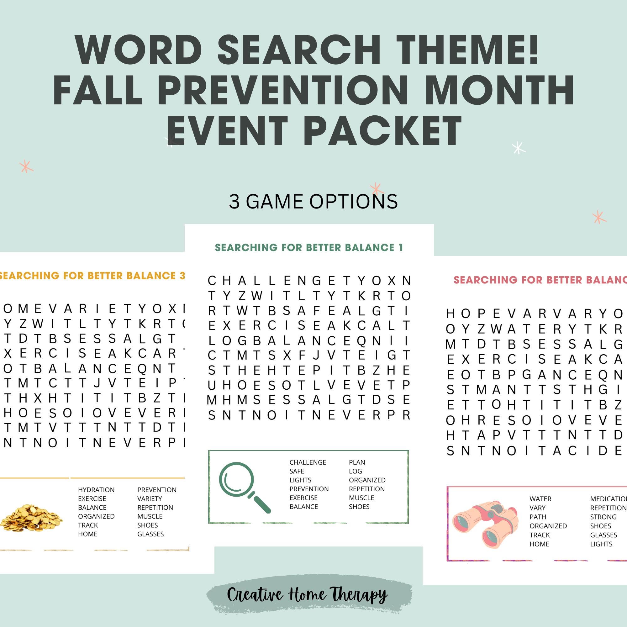 Fall Prevention Month Word Search Senior Care Talk and Game Packet With ...
