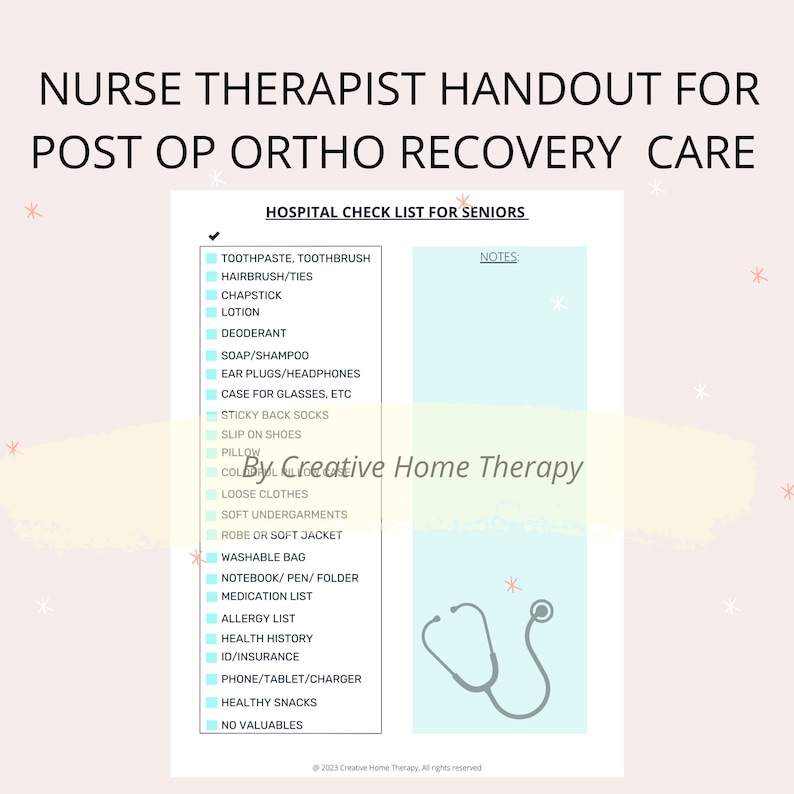 Orthopedic Surgery Recovery Health Packet for Home Care Nurse Therapist ...